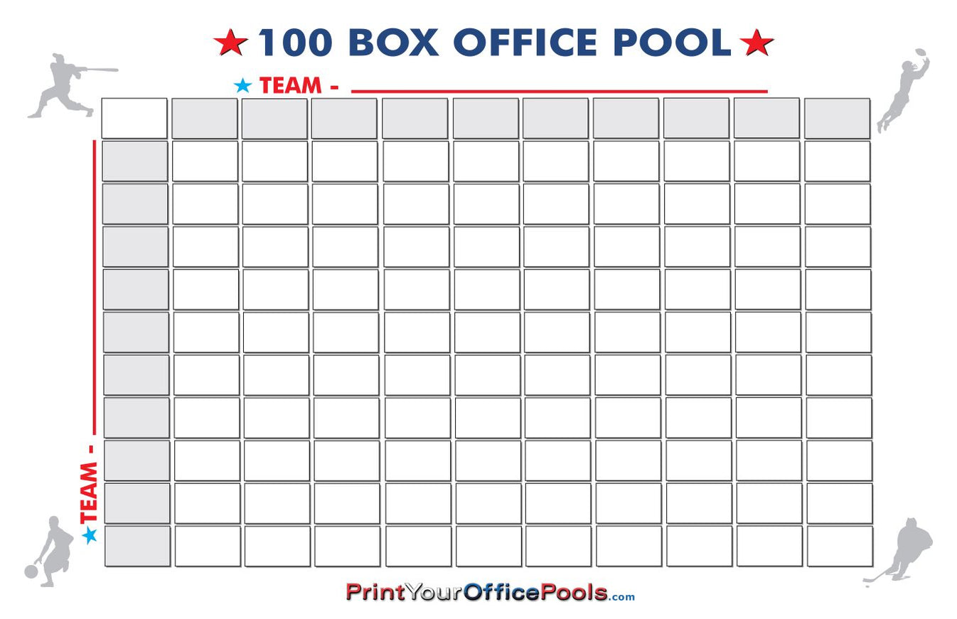 Reusable Football 100 Square Box Block Pool Poster - 22 x 34 Plus Pen ...