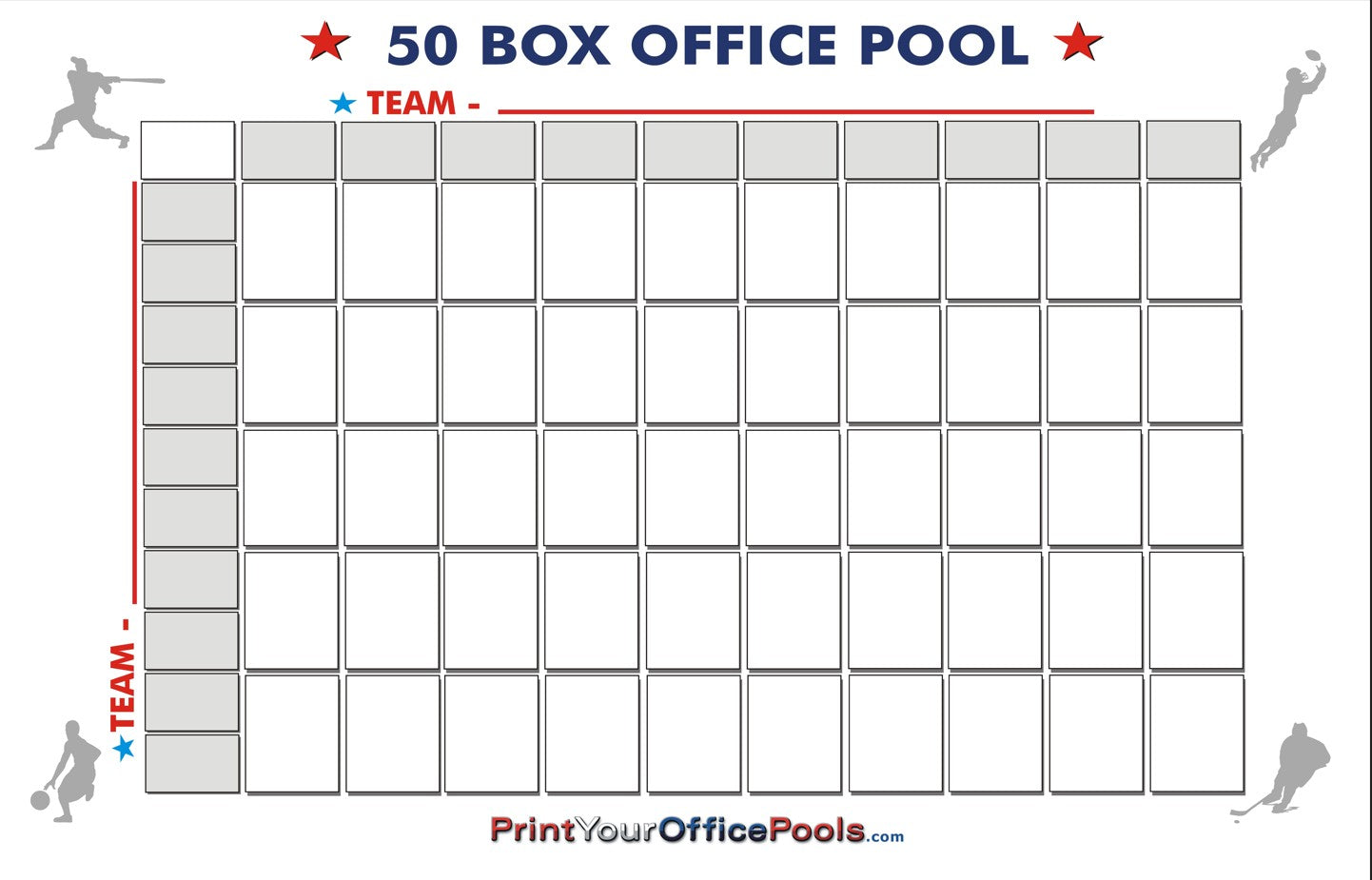 Reusable Football 50 Square Box Block Pool Poster - 22 x 34 Plus Pen ...