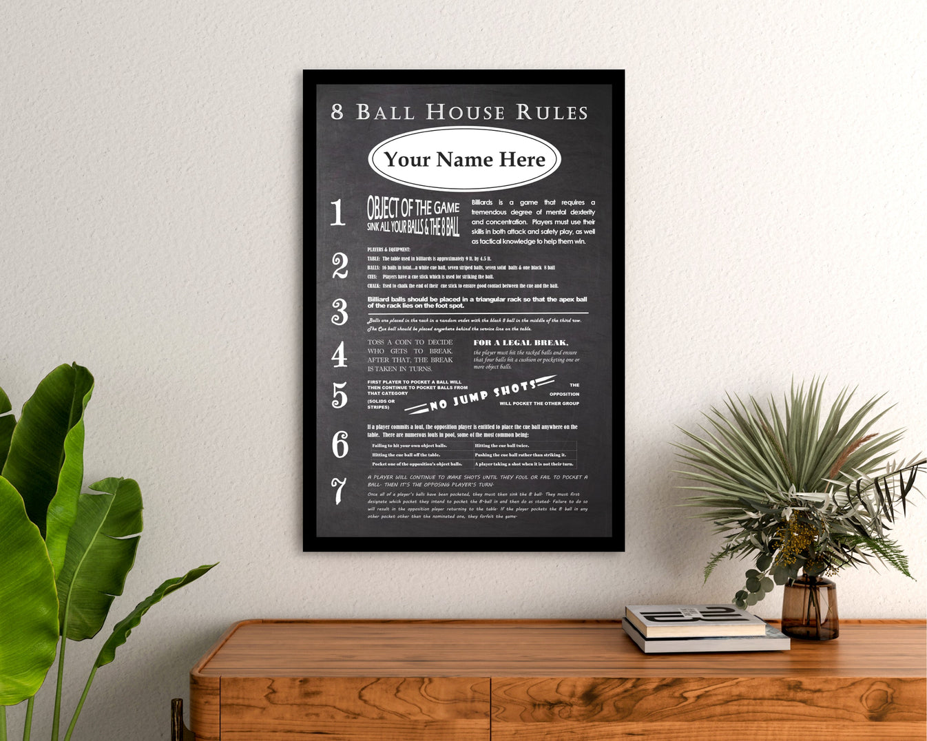Personalized Vintage Chalkboard Looking 8 Ball Billiard Rules Poster ...