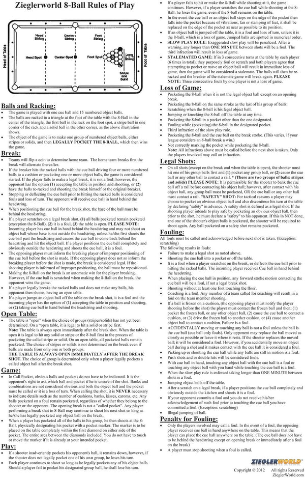 Eight Ball Billiards Pool Table Scoring Rules – ZieglerWorld