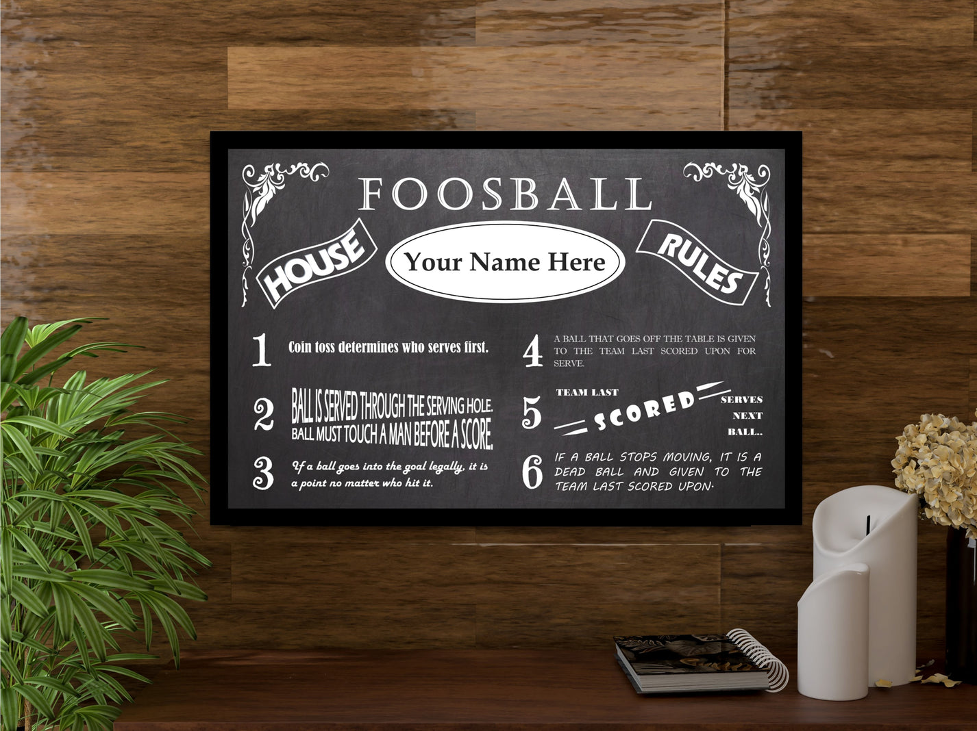 Personalized Vintage Chalkboard Looking Foosball Rules Poster - Person ...