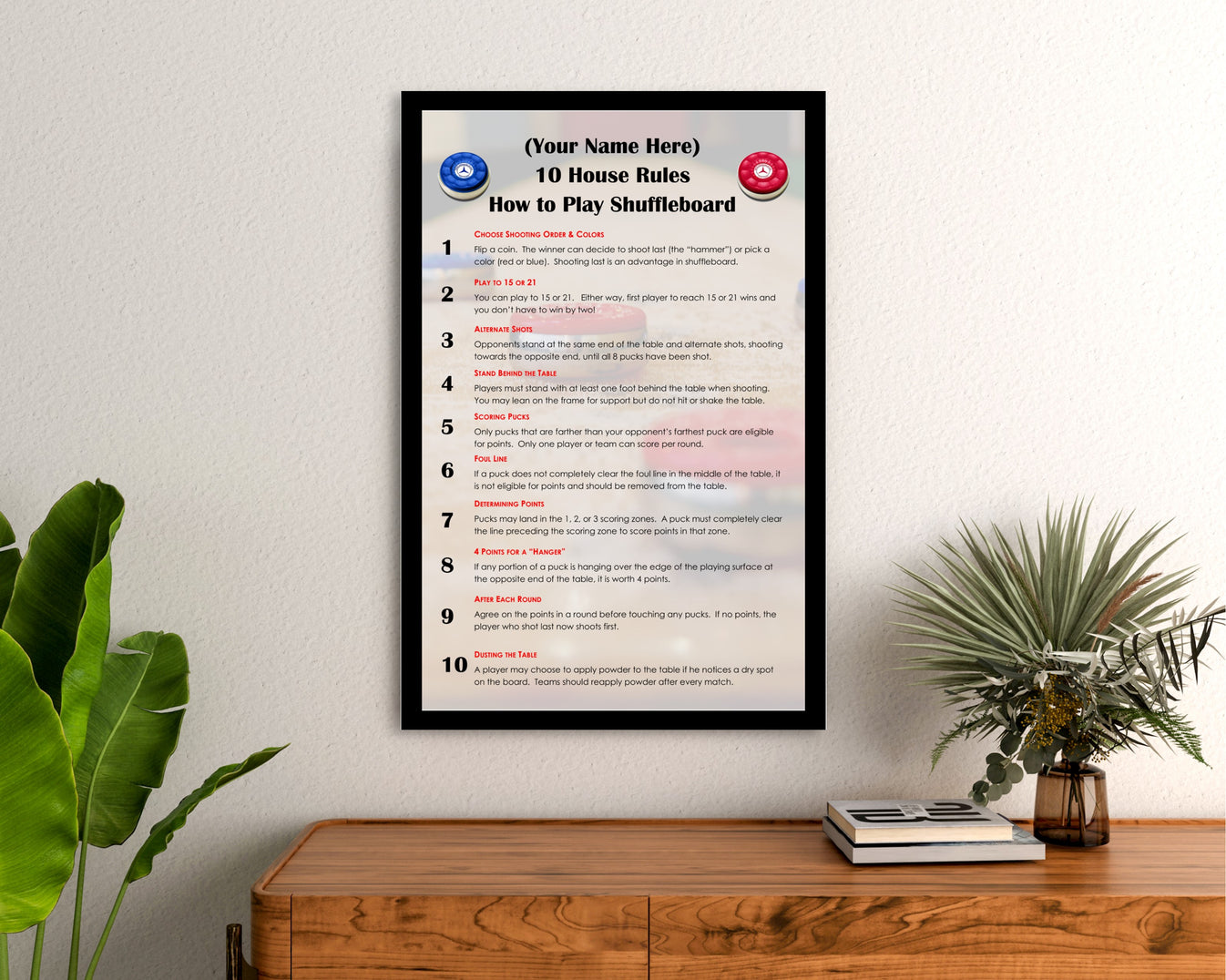 Personalized Table Shuffleboard 10 House Rules Custom Art Poster - Per ...